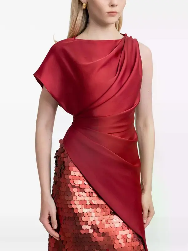 GEMY MAALOUF Sequined Draped Gown - Red