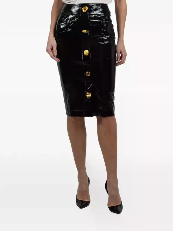 Françoise Bijou Button Midi Skirt - Black