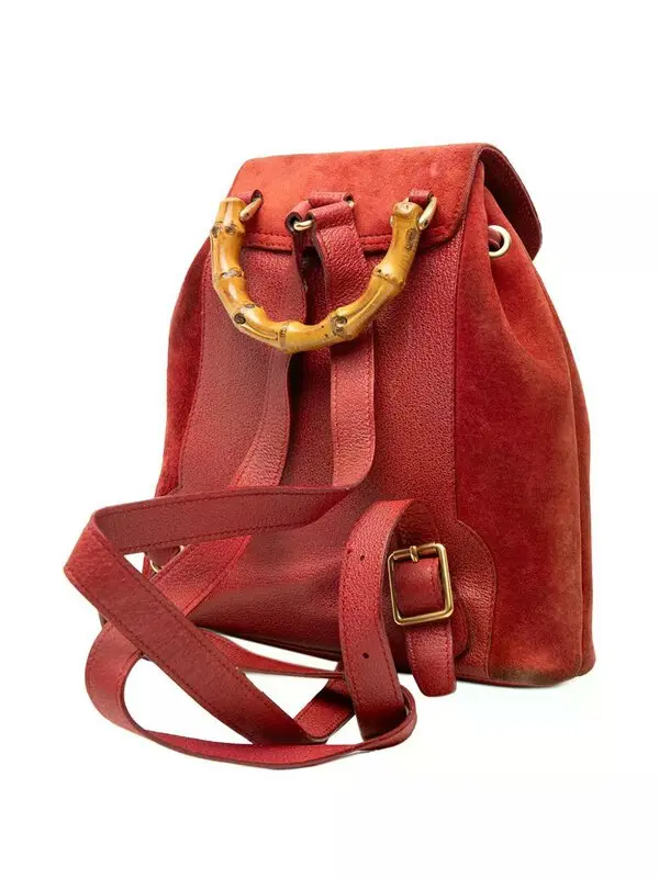 Gucci Suede Bamboo Backpack - Red