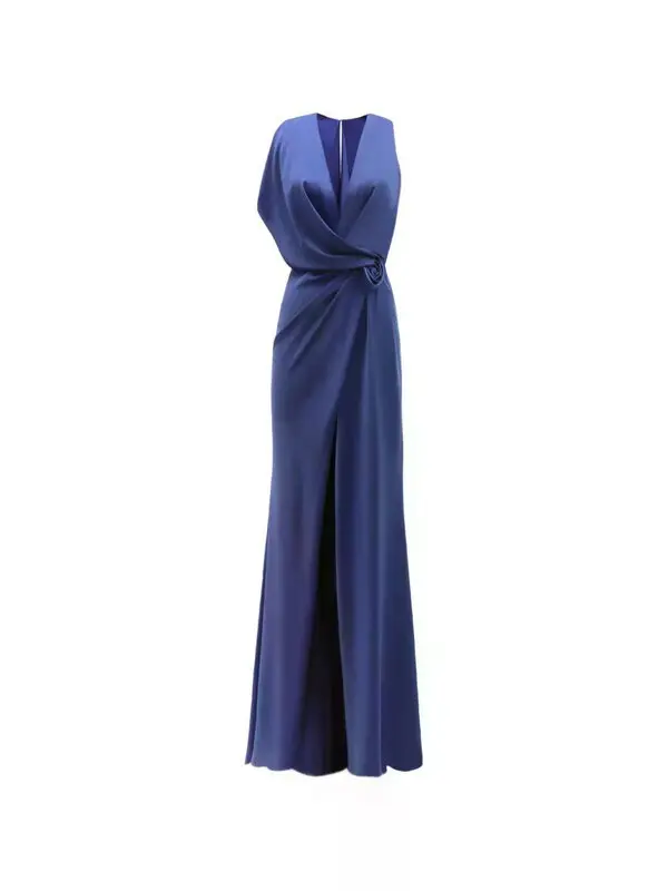 GEMY MAALOUF Draped Asymmetrical Maxi Dress - Blue