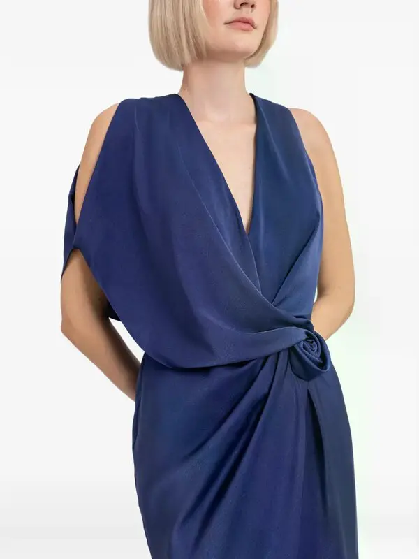 GEMY MAALOUF Draped Asymmetrical Maxi Dress - Blue