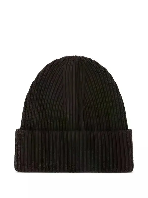 Almada Label Ribbed Beanie - Brown