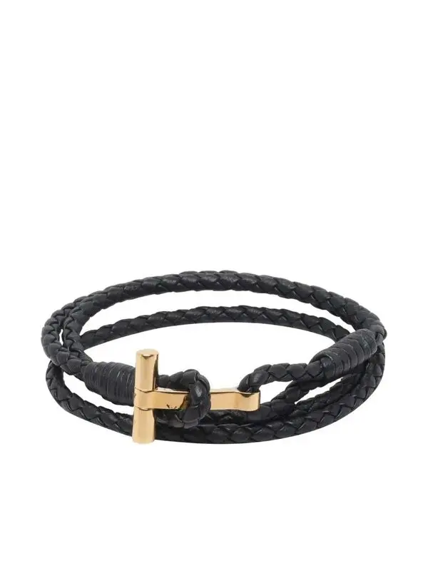 TOM FORD Braided Leather Wrap-around Bracelet - Black