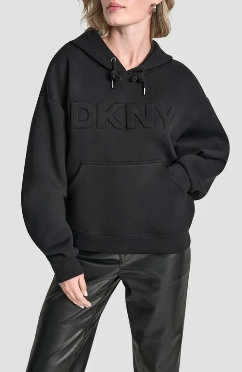 Dkny Embossed Logo Scuba Knit Hoodie - Black
