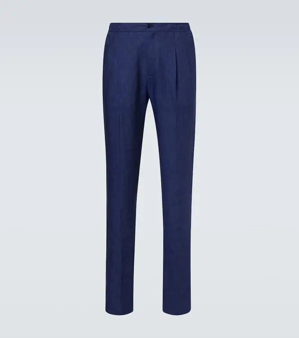 Rubinacci Linen Tapered Trousers - Blue