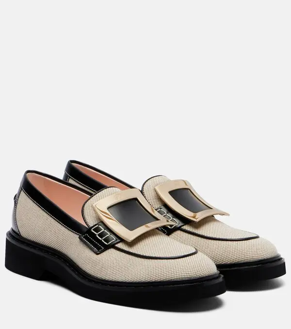 ROGER VIVIER Viv' Rangers Leather-trimmed Loafers - Beige