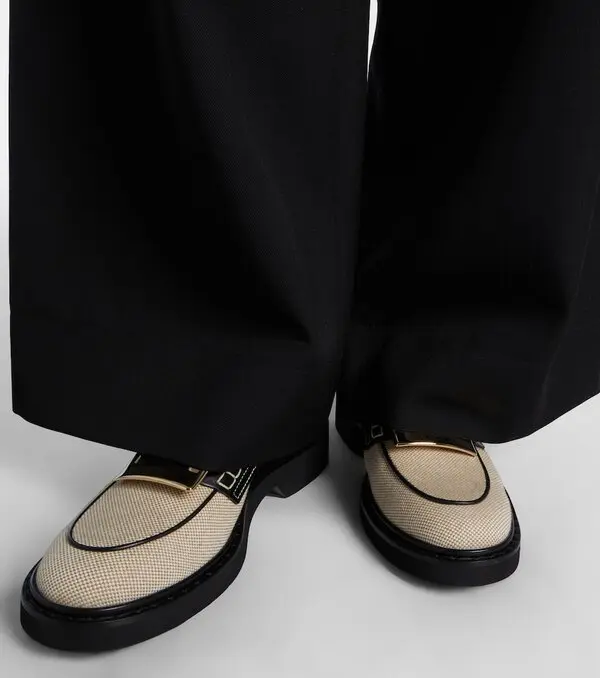 ROGER VIVIER Viv' Rangers Leather-trimmed Loafers - Beige