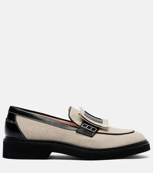 ROGER VIVIER Viv' Rangers Leather-trimmed Loafers - Beige