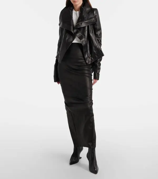 Rick Owens Dirt Pillar Leather Maxi Skirt