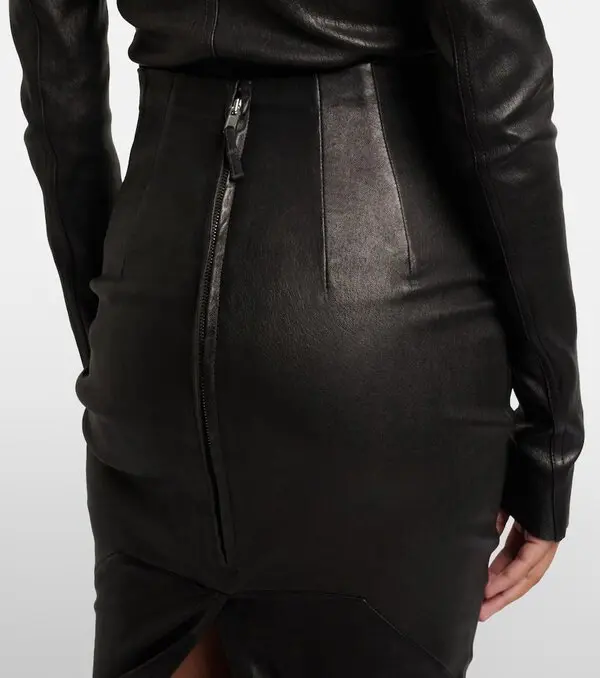 Rick Owens Dirt Pillar Leather Maxi Skirt