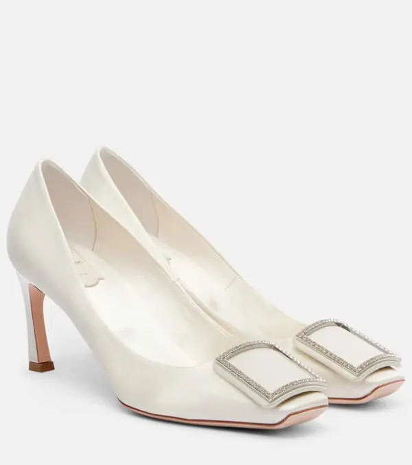 ROGER VIVIER Trompette 70 Embellished Satin Pumps - White