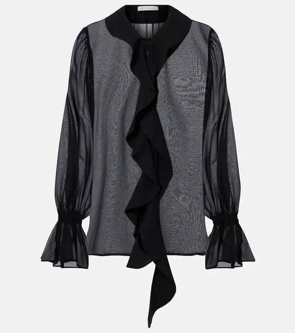 Nina Ricci Ruffled Sheer Silk Blouse