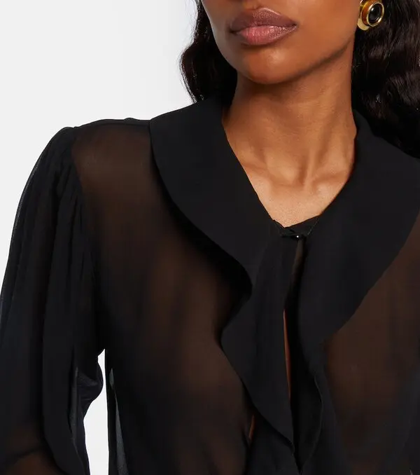 Nina Ricci Ruffled Sheer Silk Blouse