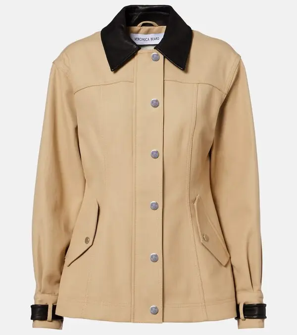 Veronica Beard Talla Leather-trimmed Cotton Jacket - Beige