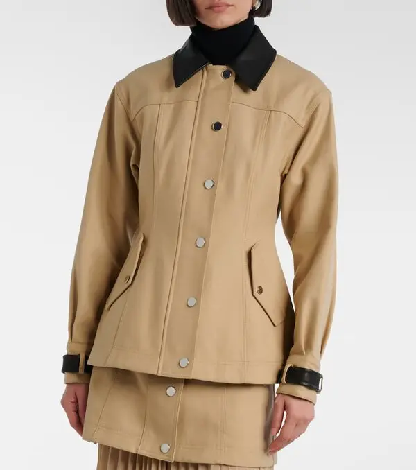 Veronica Beard Talla Leather-trimmed Cotton Jacket - Beige