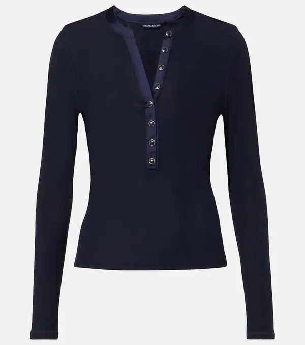 Veronica Beard Drexler Ribbed-knit Henley Shirt - Blue