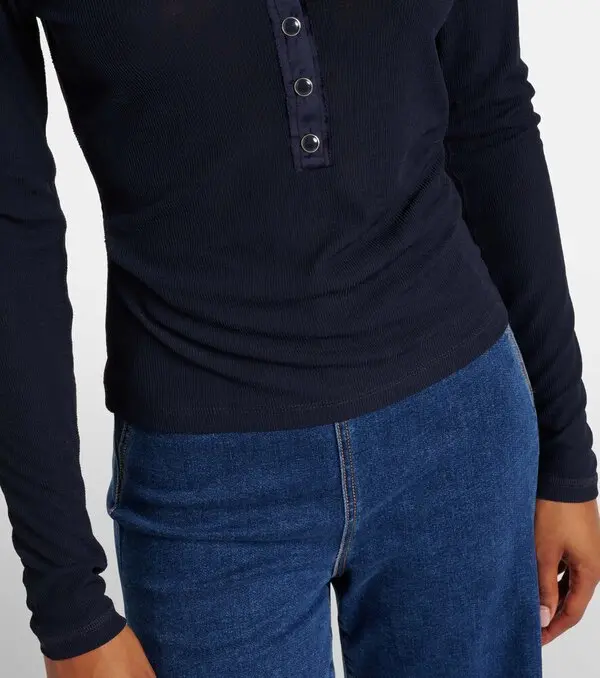 Veronica Beard Drexler Ribbed-knit Henley Shirt