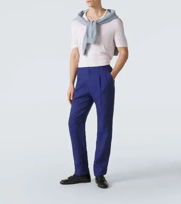 Rubinacci Linen Tapered Trousers - Blue