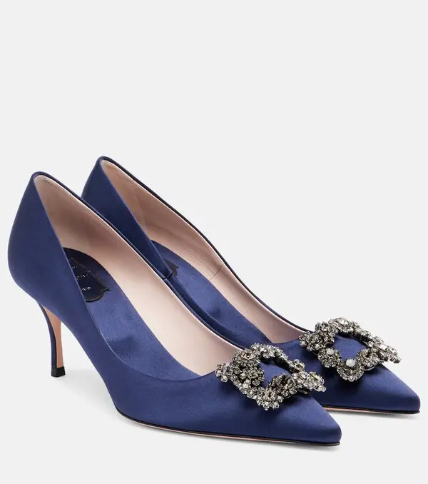 ROGER VIVIER Efflorescence 65 Embellished Satin Pumps - Blue