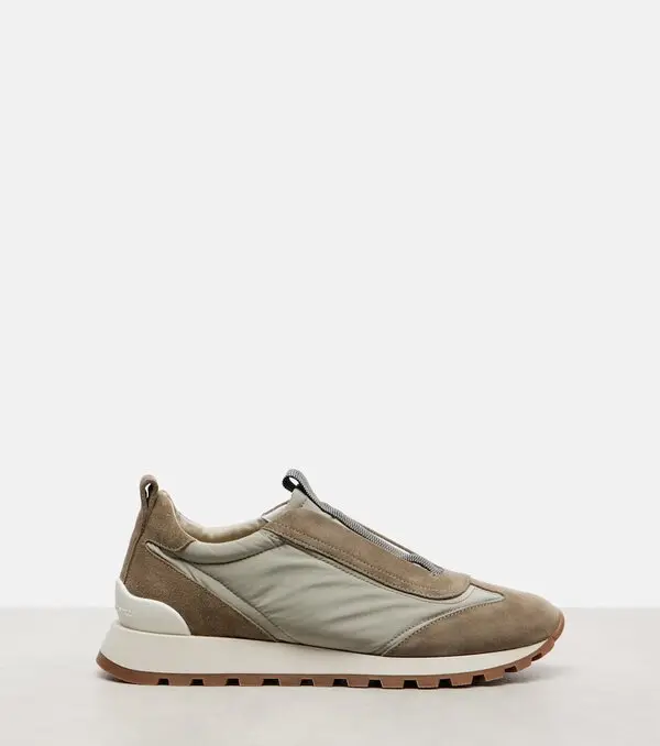 Brunello Cucinelli Monili Suede-trimmed Sneakers