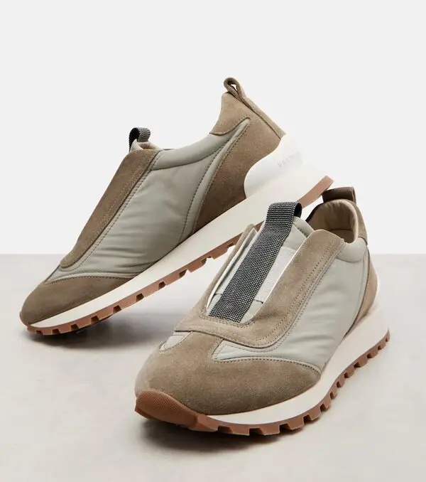 Brunello Cucinelli Monili Suede-trimmed Sneakers