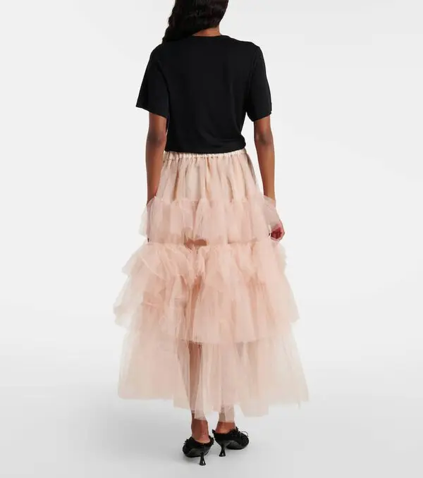 Simone Rocha Ruffled Tulle Midi Skirt - Pink