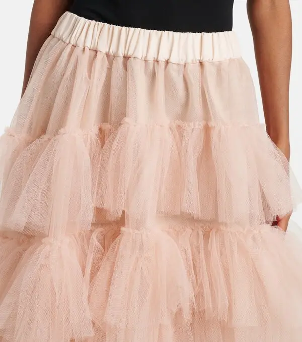 Simone Rocha Ruffled Tulle Midi Skirt - Pink