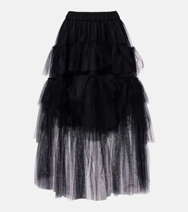 Simone Rocha Ruffled Tulle Midi Skirt - Black