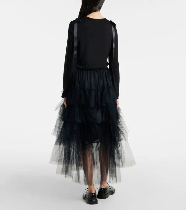 Simone Rocha Ruffled Tulle Midi Skirt - Black