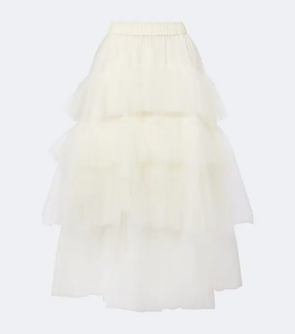 Simone Rocha Ruffled Tulle Midi Skirt - White