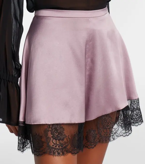 Nina Ricci Lace-trimmed Silk-blend Satin Shorts