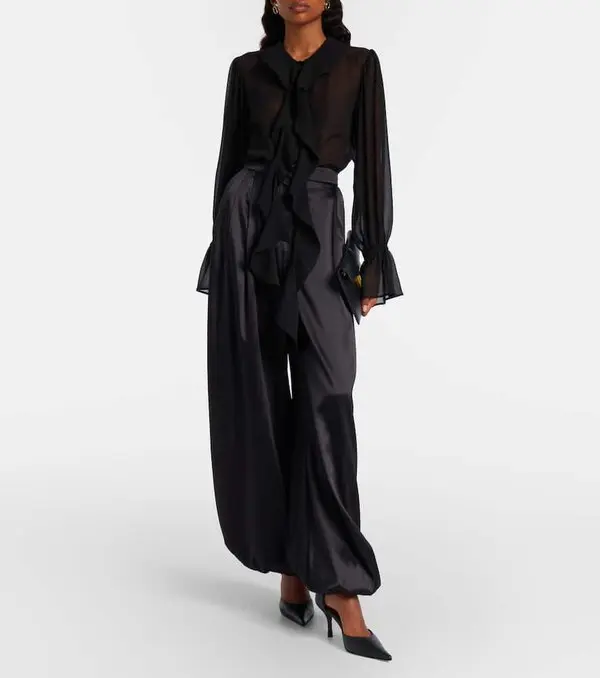 Nina Ricci Silk-blend Satin Wide-leg Pants - Black