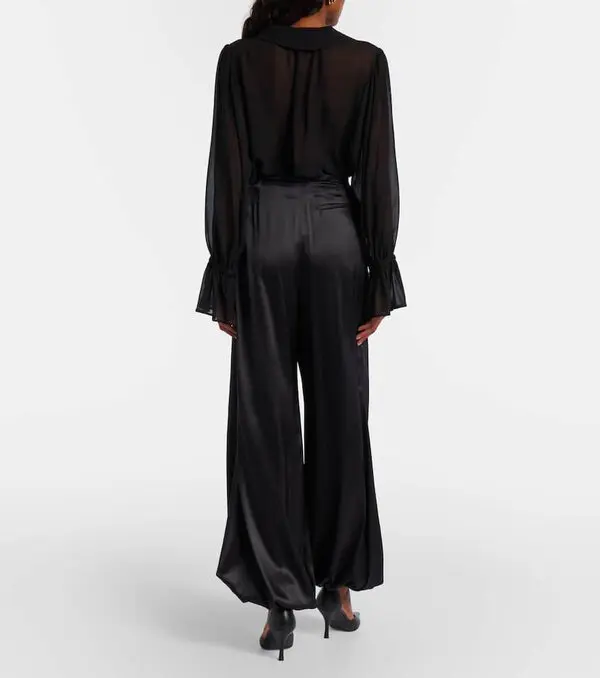 Nina Ricci Silk-blend Satin Wide-leg Pants - Black