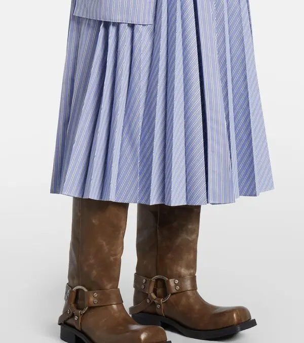 Sacai Striped Cotton-blend Midi Skirt