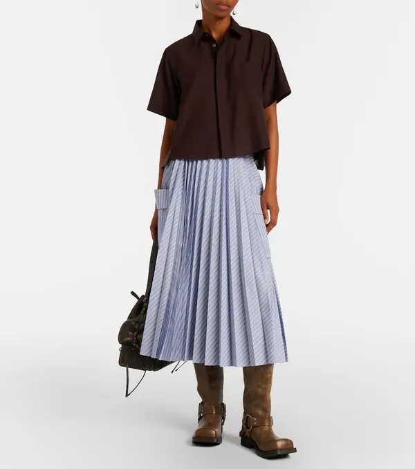 Sacai Striped Cotton-blend Midi Skirt