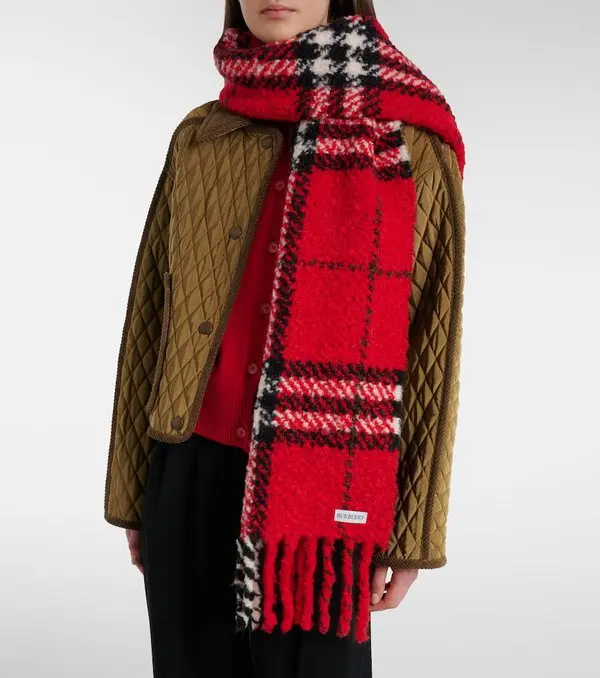Burberry Check Alpaca And Wool Bouclé Scarf - Red