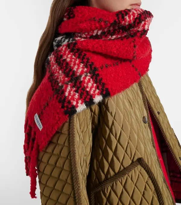 Burberry Check Alpaca And Wool Bouclé Scarf - Red