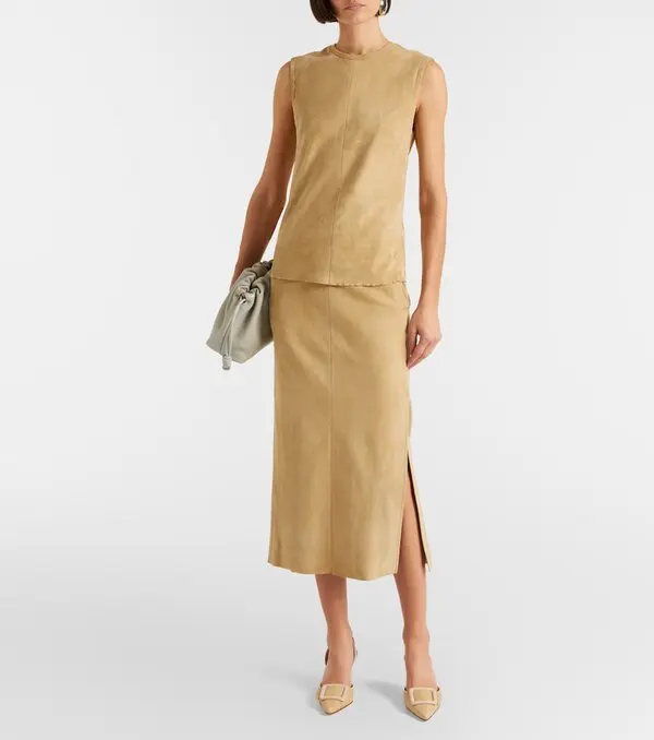 Stouls Pencil Suede Skirt - Beige