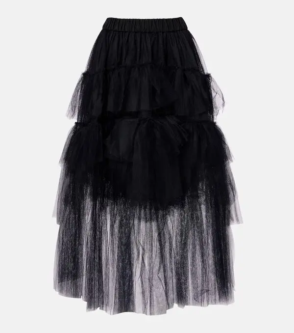 Simone Rocha Ruffled Tulle Midi Skirt - Black