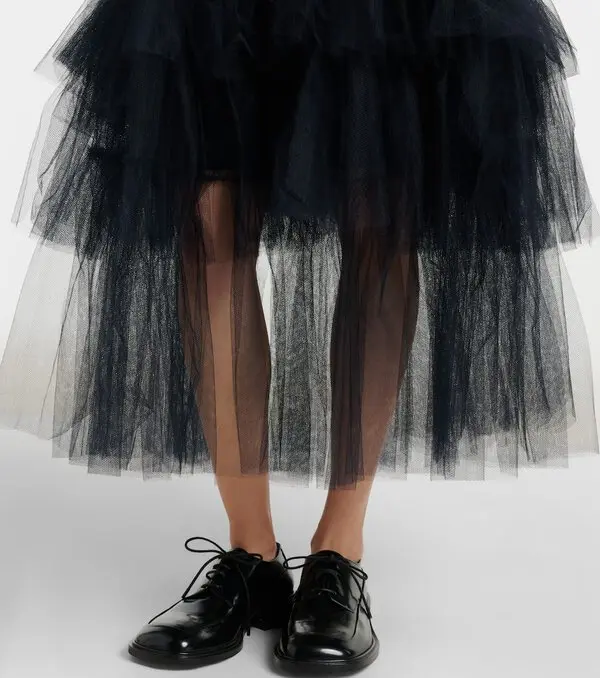 Simone Rocha Ruffled Tulle Midi Skirt - Black