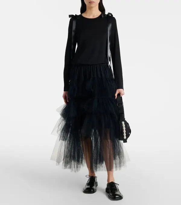 Simone Rocha Ruffled Tulle Midi Skirt - Black