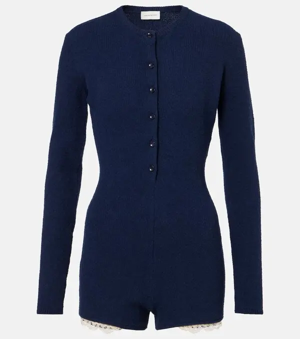 Magda Butrym Lace-trimmed Knitted Romper - Blue