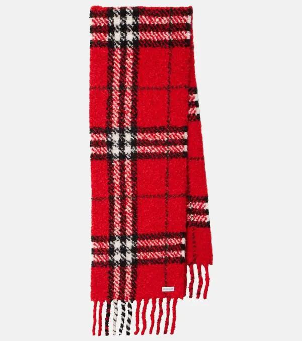Burberry Check Alpaca And Wool Boucle Scarf - Red