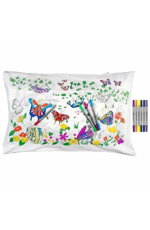 EAT SLEEP DOODLE Color Your Own Pillowcase Butterfly - White