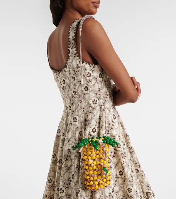 ALEMAIS Pineapple Mini Beaded Top-handle Bag