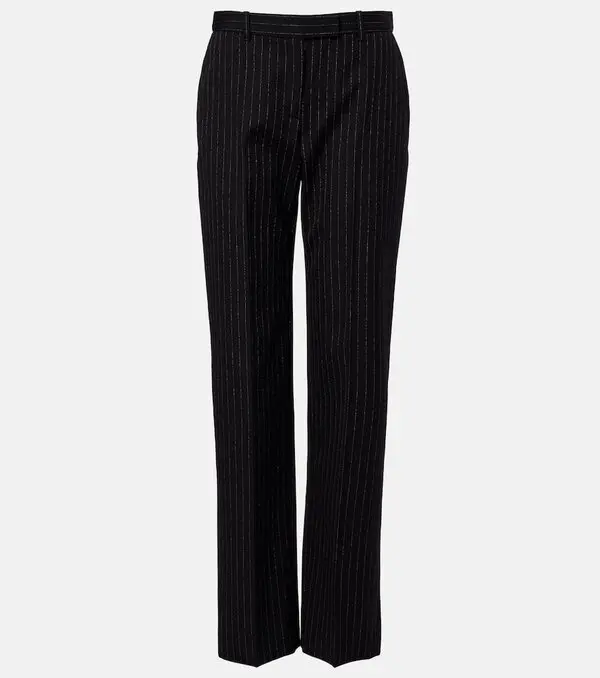 Alexander McQueen Pinstriped Wool Straight Leg Trousers