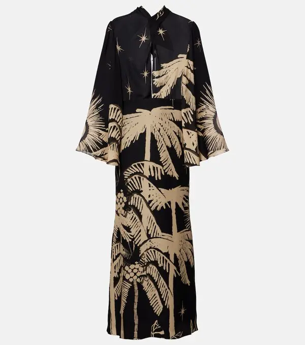 Johanna Ortiz Printed Silk Maxi Dress - Black