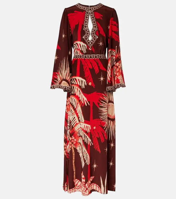 Johanna Ortiz Printed Silk Maxi Dress - Brown