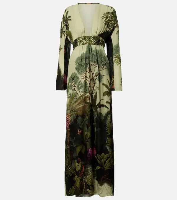 Johanna Ortiz Printed Silk Maxi Dress - Green