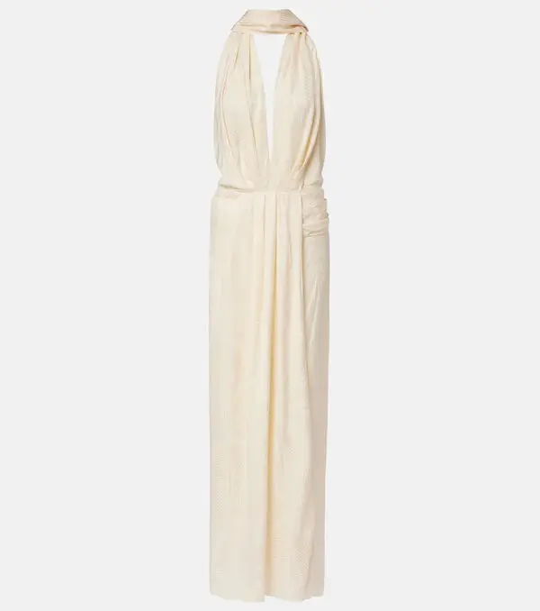 Johanna Ortiz Scarf-detail Jacquard Maxi Dress - Beige